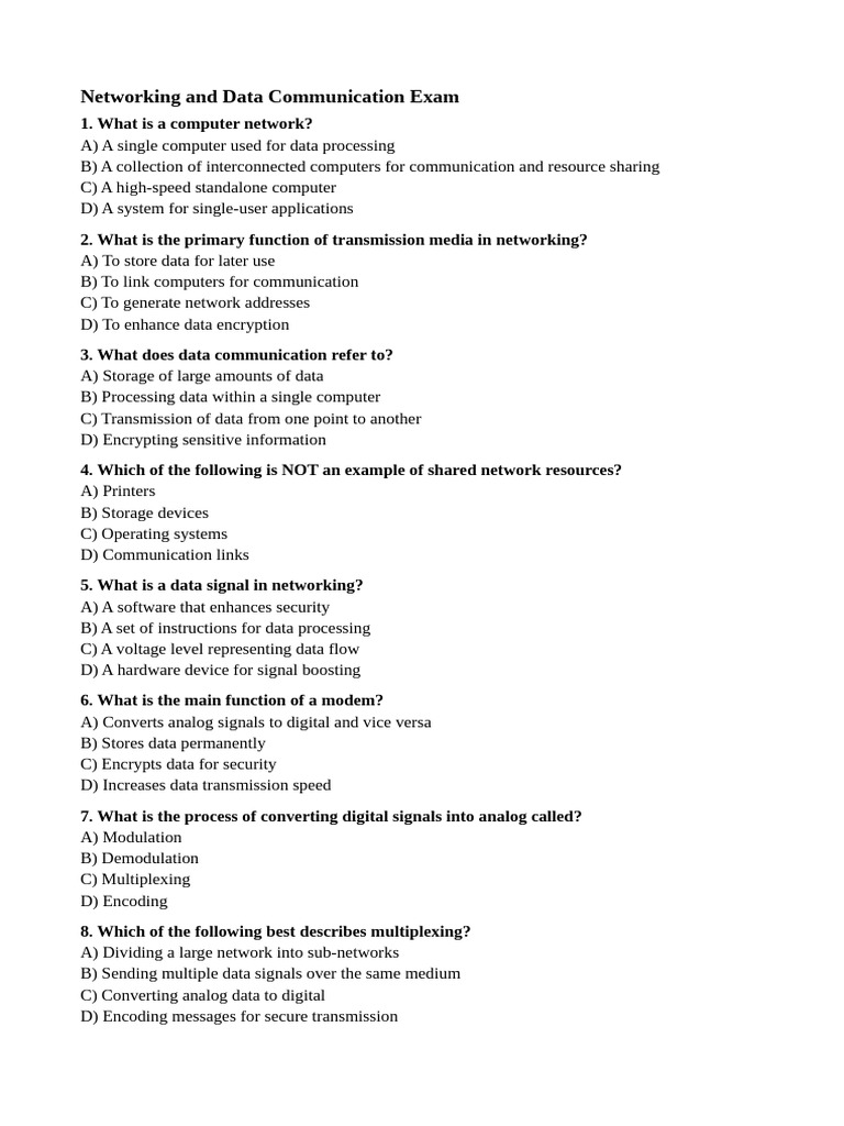 Networking and Data Communication Exam Guide | PDF | Computer Network ...
