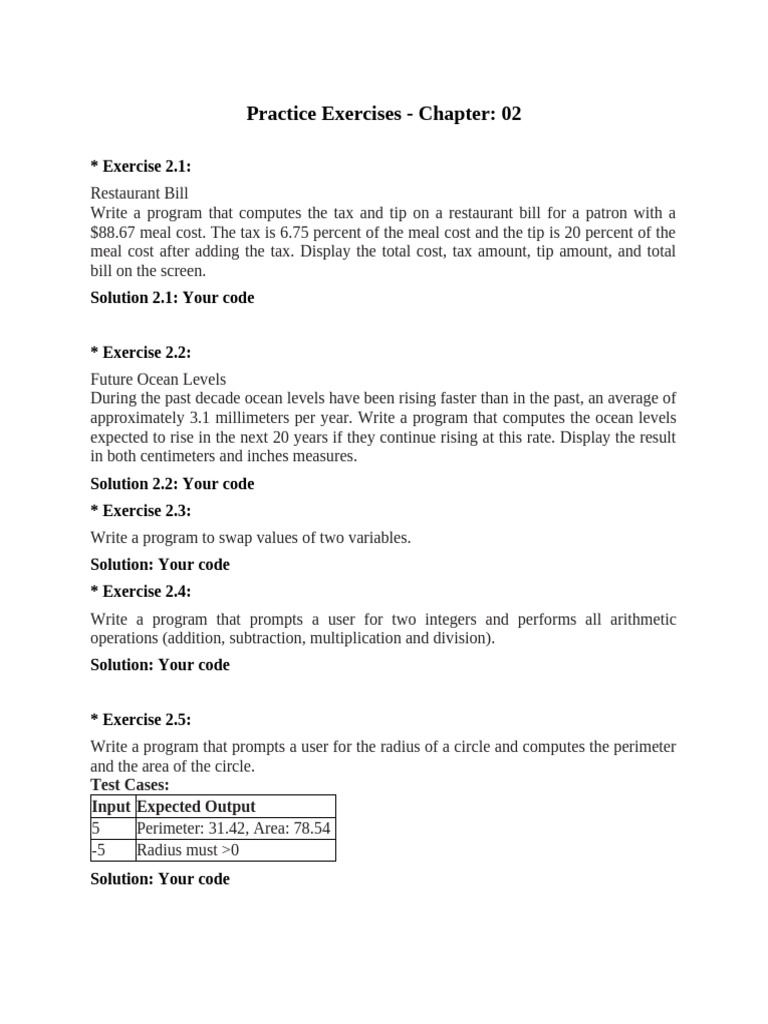 Chapter2 Exercises | PDF
