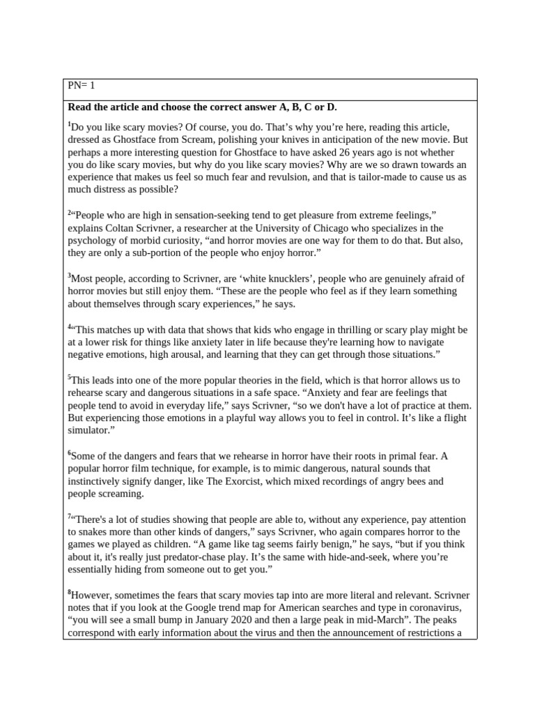 reading practice 2 | PDF | Anxiety | Fear