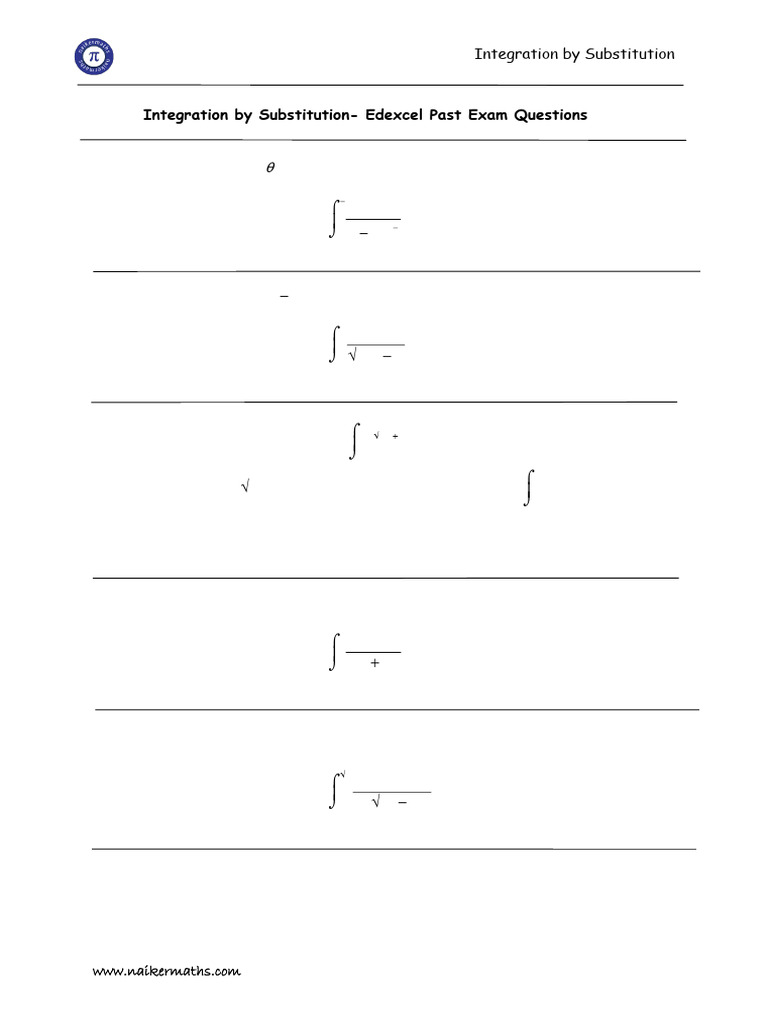 Edexcel Integration by Substitution Exam Questions | PDF | Mathematical ...