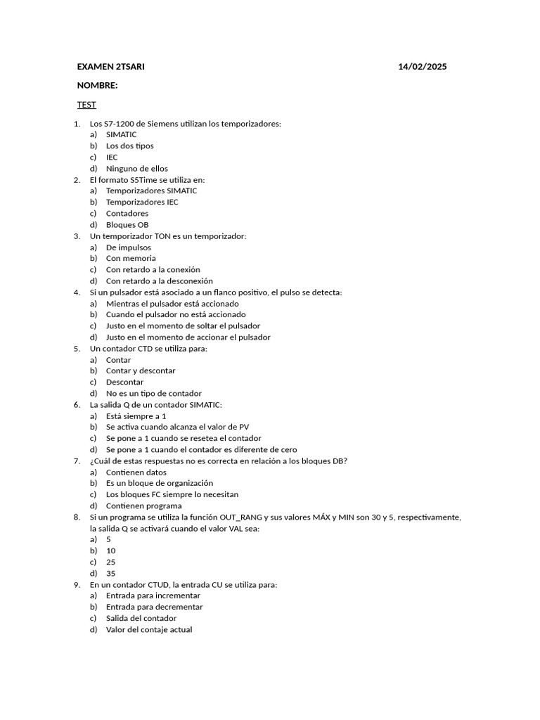 Examen PLC y Temporizadores | PDF