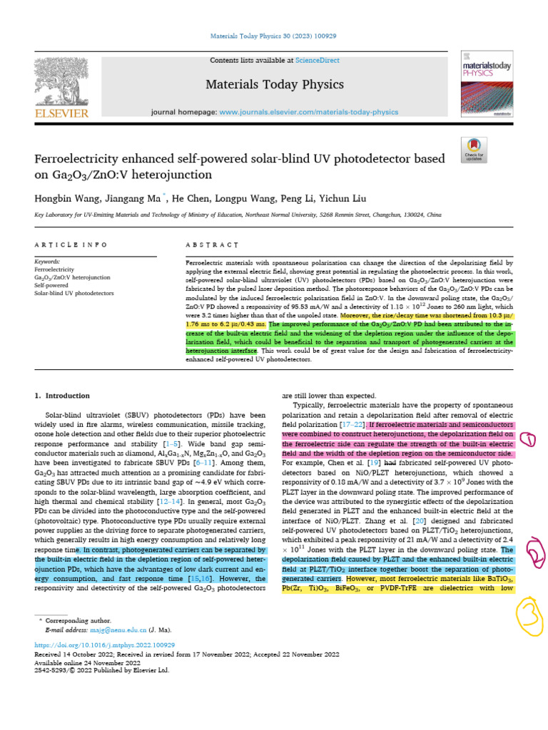 4) Ferroelectricity enhanced self powered solar blind UV photodetector ...