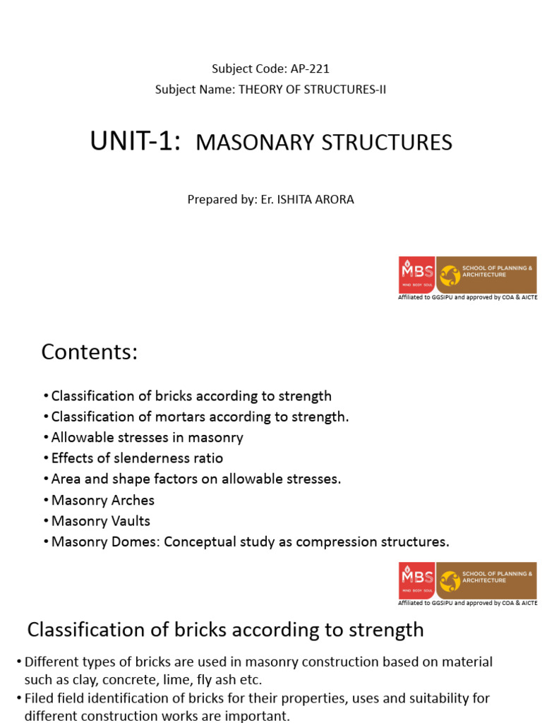 Masonry Structures: Brick & Mortar Guide | PDF | Mortar (Masonry) | Brick