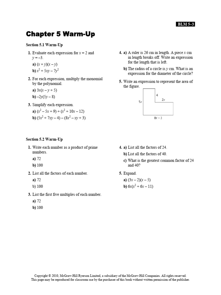 BLM 5-3 Chapter 5 Warm-Up | PDF | Discrete Mathematics | Elementary Mathematics