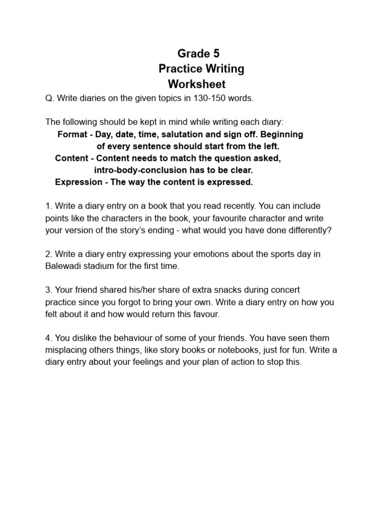 Diary_Writing_Worksheet | PDF