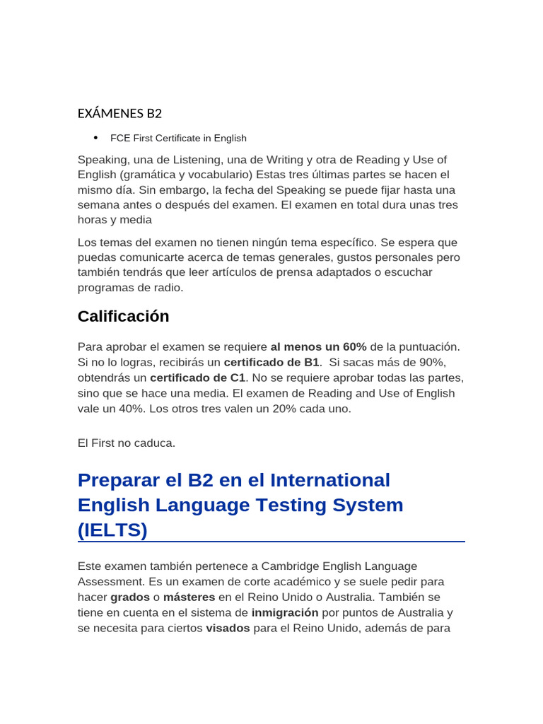 Exámenes B2 | PDF | Sistema internacional de pruebas de idioma inglés ...