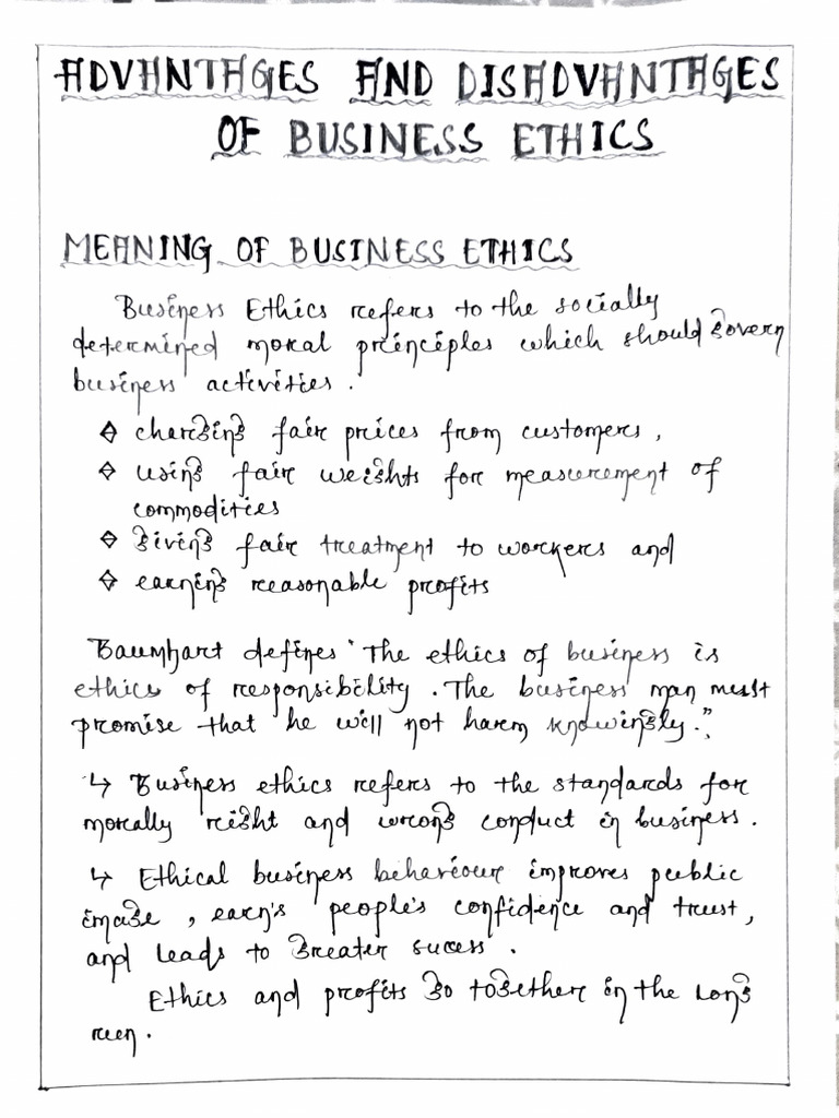 ADVANTAGES AND DISADVANTAGES OF BUSINESS ETHICS | PDF
