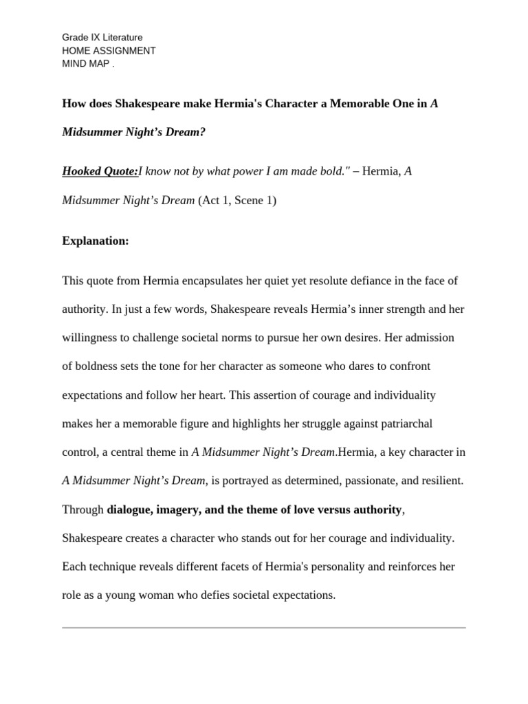 Hermia's Defiance in A Midsummer Night's Dream | PDF | A Midsummer ...