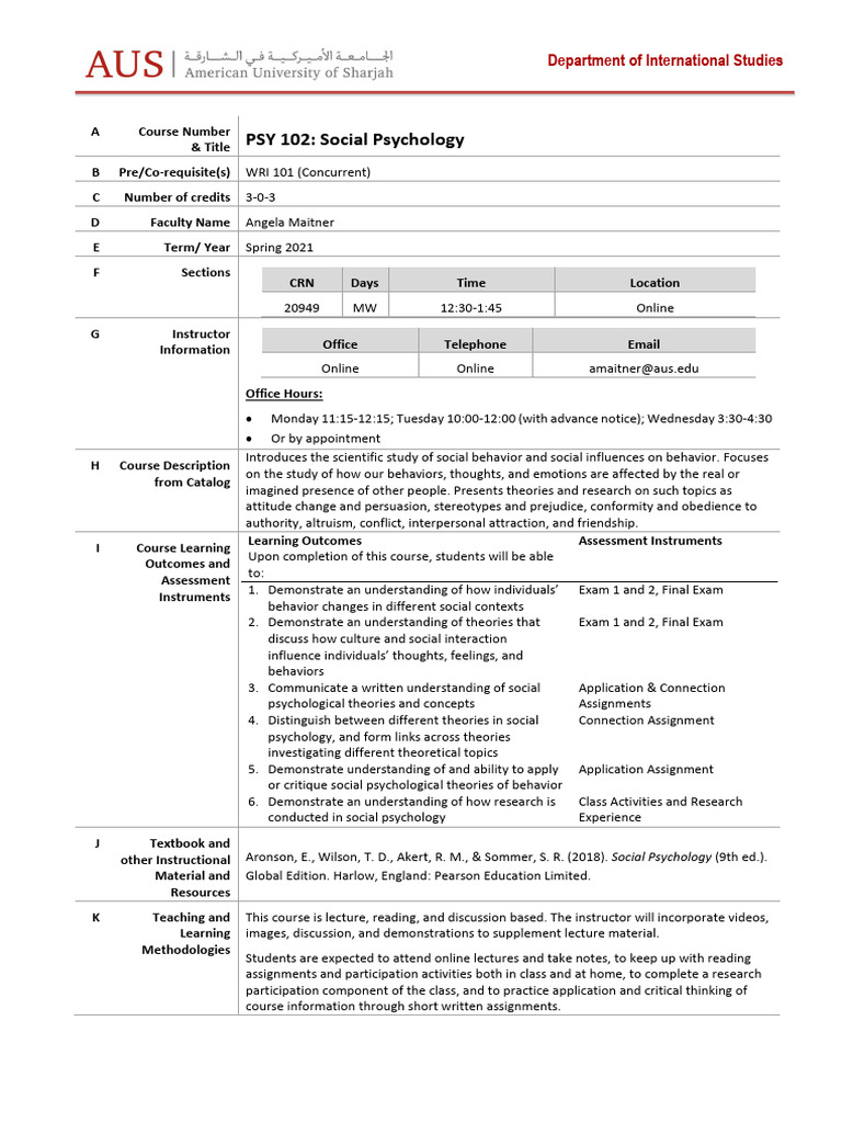 PSY 102: Social Psychology Course Details | PDF | Social Psychology ...