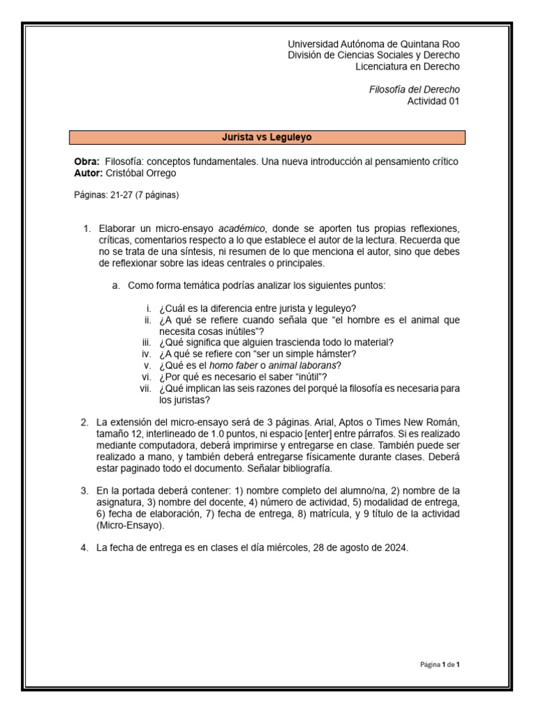 Actividad 01 - Jurista vs Leguleyo - Cristobal Orrego | PDF | Educación ...