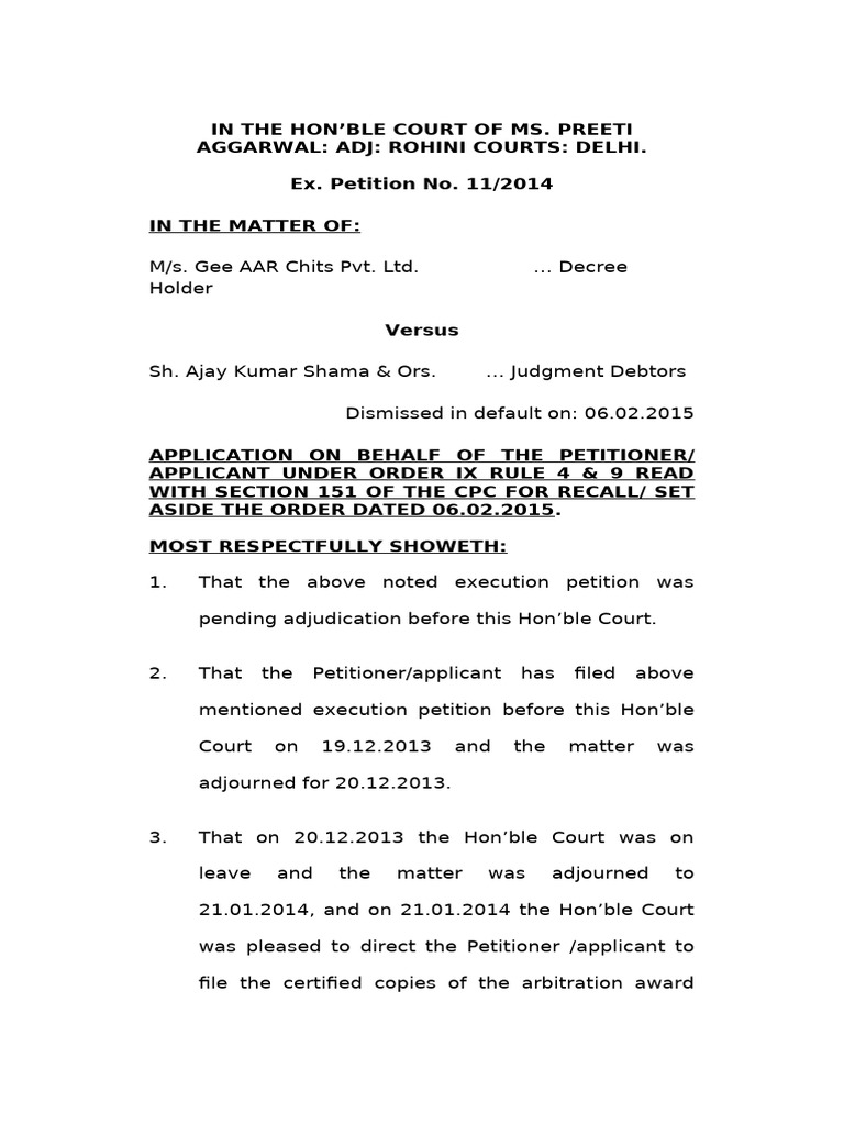 Restoration Application For Execution of Gee Aar Chits vs. Ajay Kr. Sharma | PDF | Affidavit ...