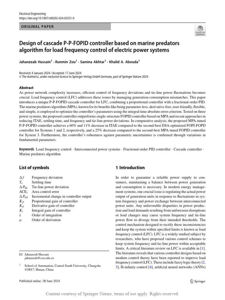Cascade P-P-FOPID Controller for LFC | PDF | Mathematical Optimization