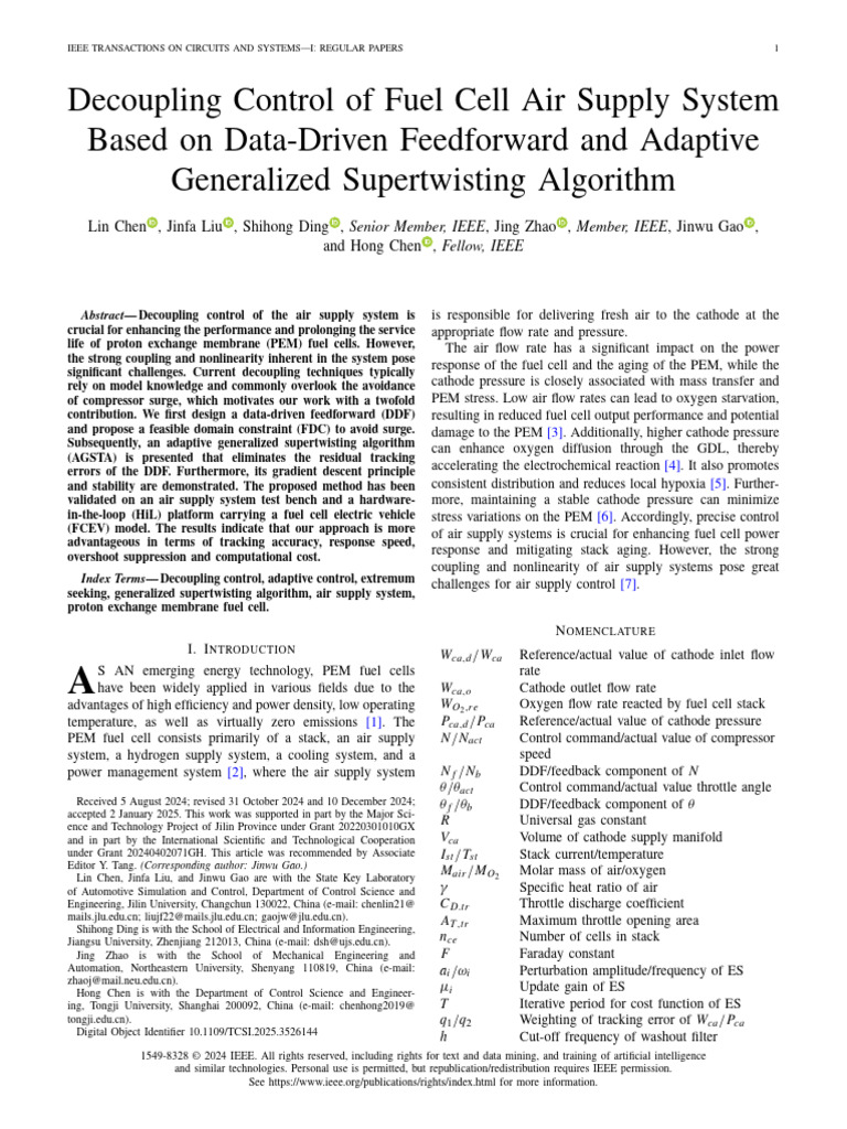 Decoupling Control of Fuel Cell Air Supply System Based On Data-Driven Feedforward and Adaptive ...