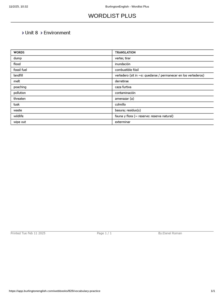 Environmental Vocabulary List | PDF