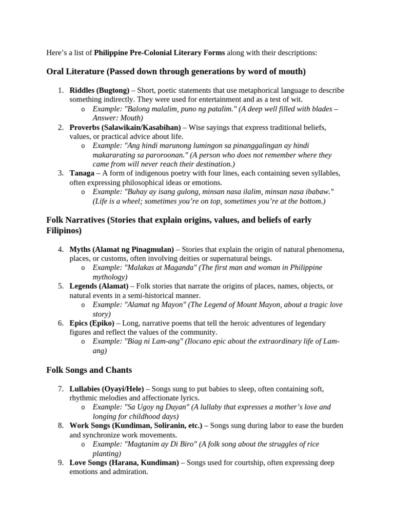 Pre-Colonial Philippine Literature | PDF | Poetry | Narrative