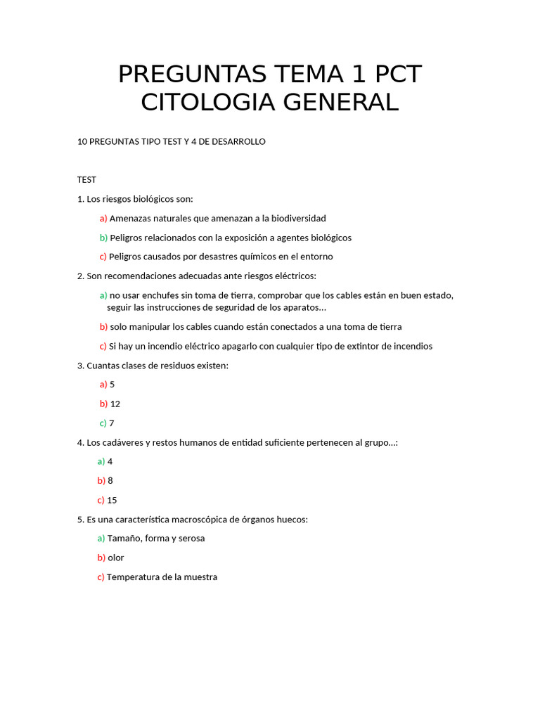 Preguntas Tema 1 Pct Citologia General | PDF