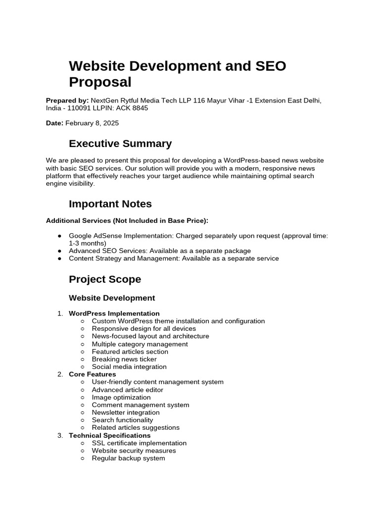 News Website Development and SEO Proposal. | PDF | Search Engine Optimization | Web Development
