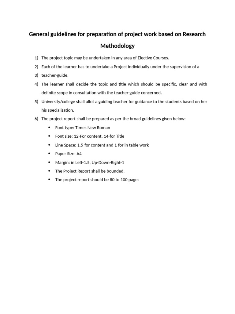 Project Work Guidelines for Research Methodology | PDF