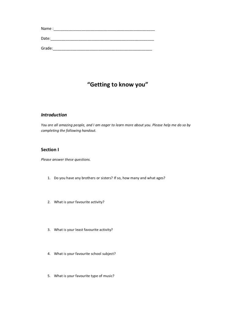 Getting To Know You | PDF