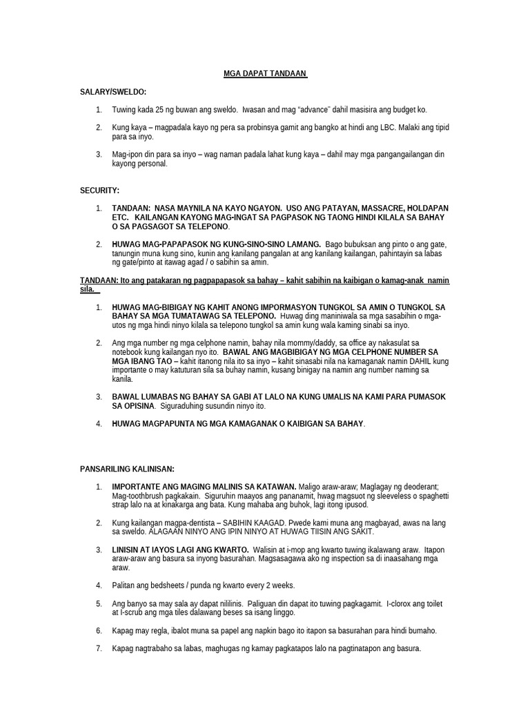 Maid Rules Version 3 | PDF