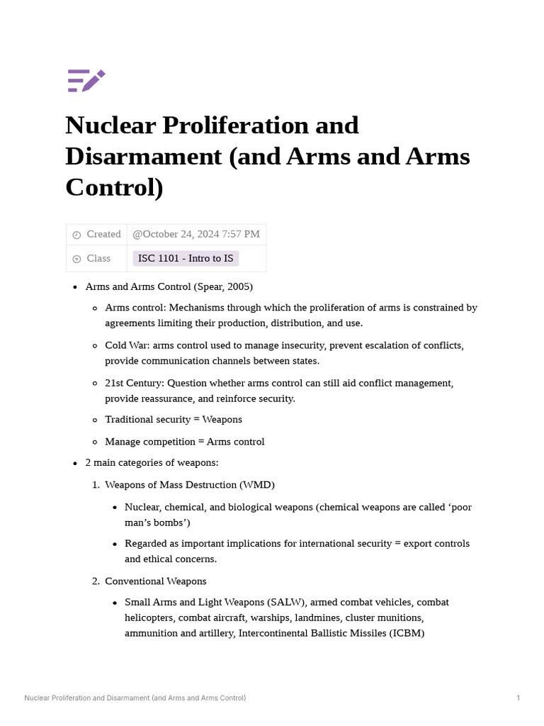 Nuclear Proliferation and Arms Control Insights | PDF | Nuclear Weapons ...