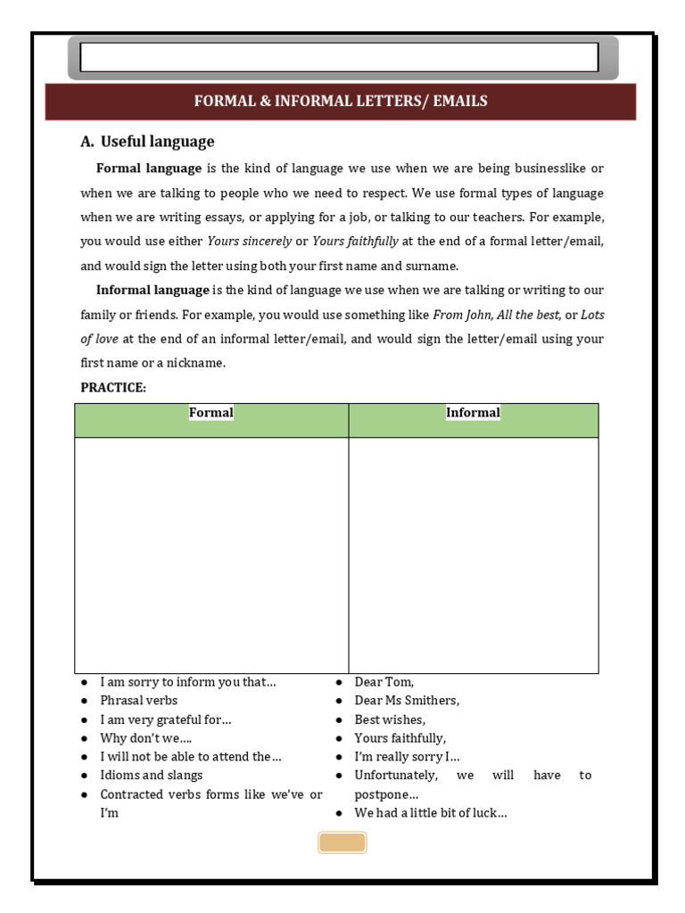 Writing Handout 1. Formal vs. Informal Letters | PDF
