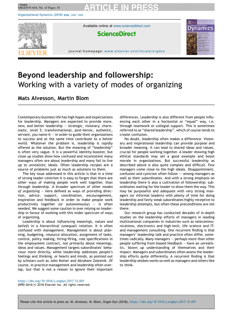 Alvesson Beyond Leadership | PDF | Leadership | Hierarchy