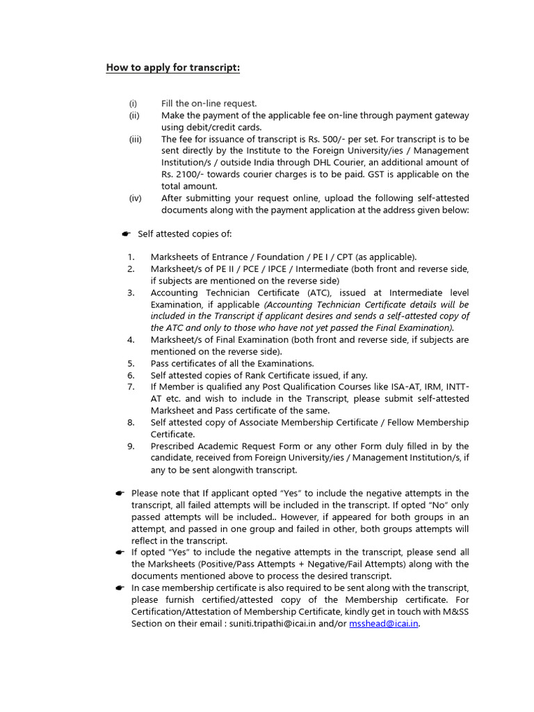 ICAI Transcript Application Guide | PDF | Payments