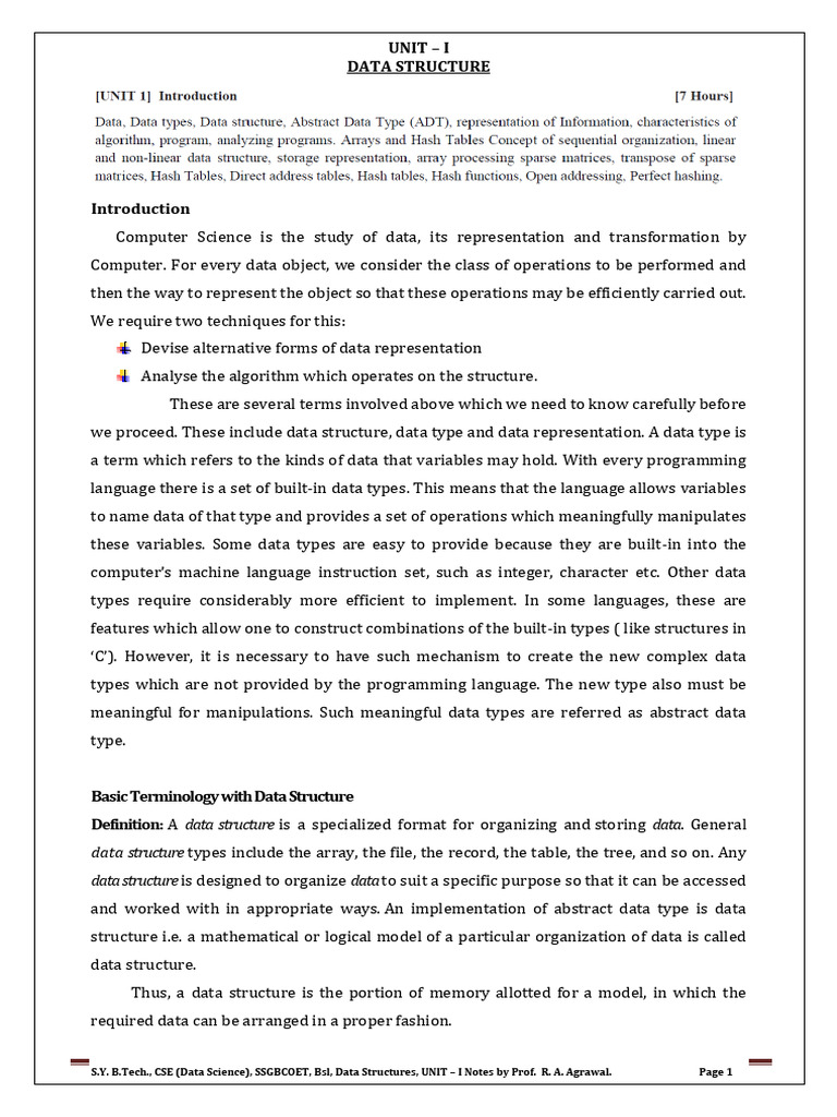RAA DS Unit 1 Final Print | PDF | Data Type | Queue (Abstract Data Type)