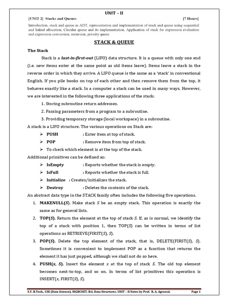 RAA-DS-Unit-2-final-print | PDF | Queue (Abstract Data Type) | Pointer (Computer Programming)