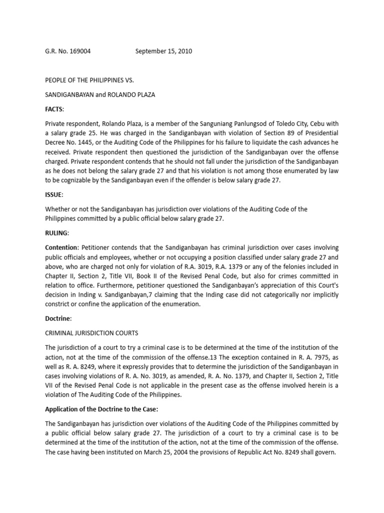 Sandiganbayan Jurisdiction on Auditing Code | PDF | Crimes | Crime ...