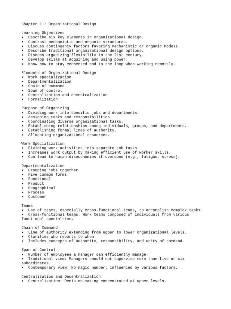 Chapter 11 Organizational Design | PDF | Organizational Structure ...