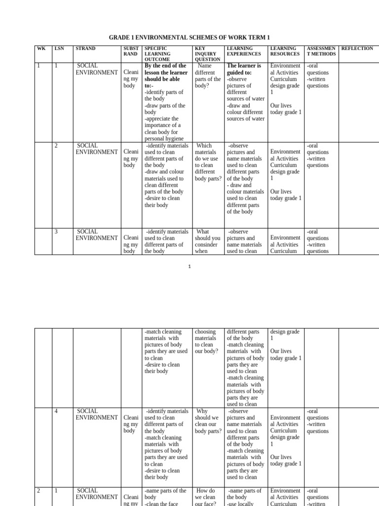 Grade 1 Environmental Hygiene Lessons | PDF | Foods | Learning