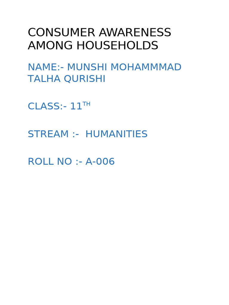 Consumer Awareness Among Households | PDF
