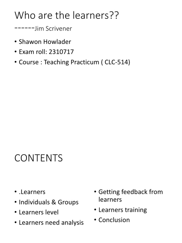 Understanding Learners: Levels & Needs | PDF