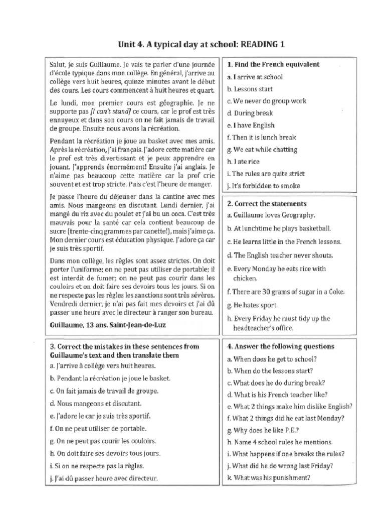 Reading Excersise French | PDF