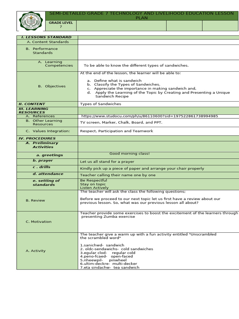 LP MATH Lesson 5 GRAND DEMMO | PDF | Sandwich | Grilling