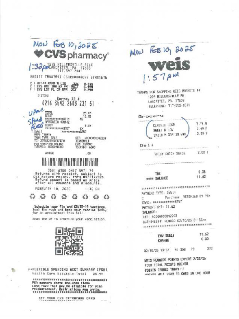 SCAN Receipts and PHOTOS for MONDAY February 10th, 2025 - CVS - Weis ...