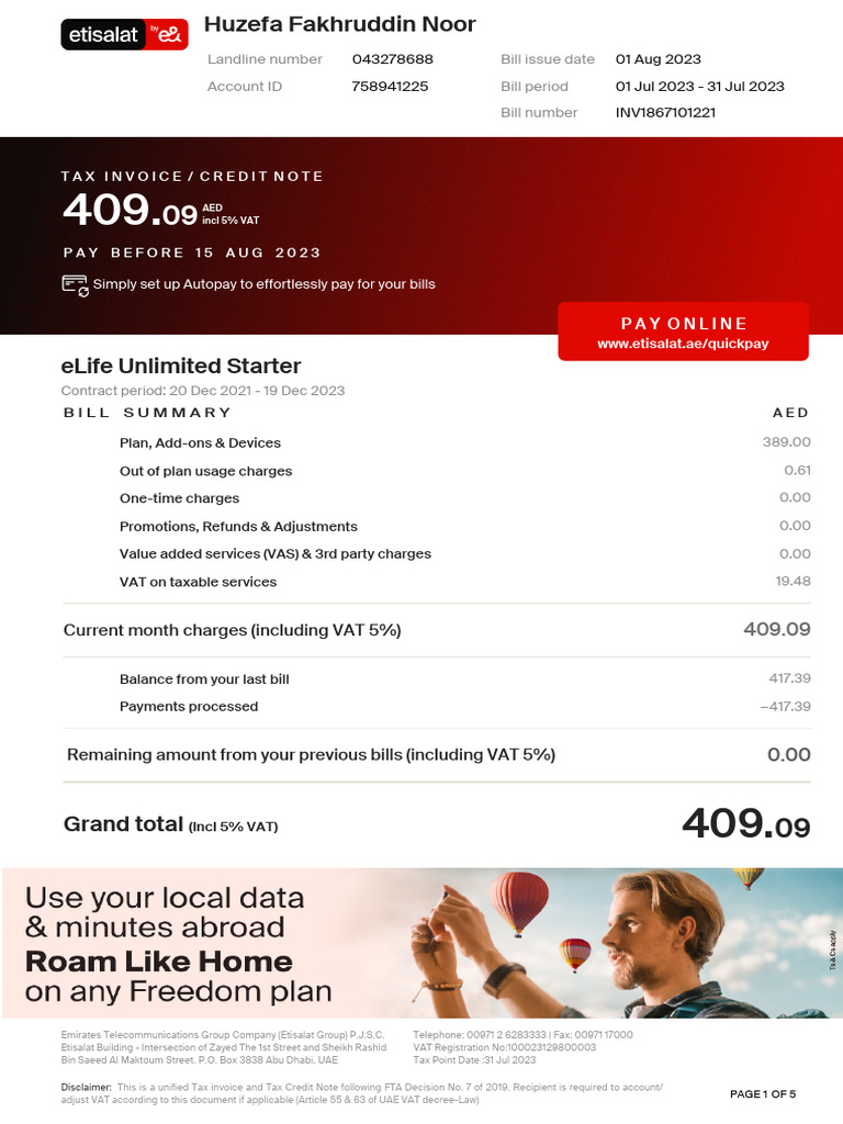 Etisalat | PDF | Value Added Tax | United Arab Emirates