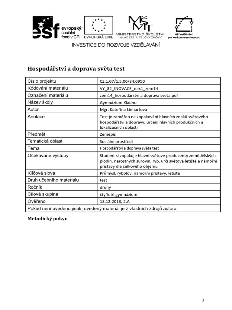 Zem14 Hospodarstvi A Doprava Sveta | PDF