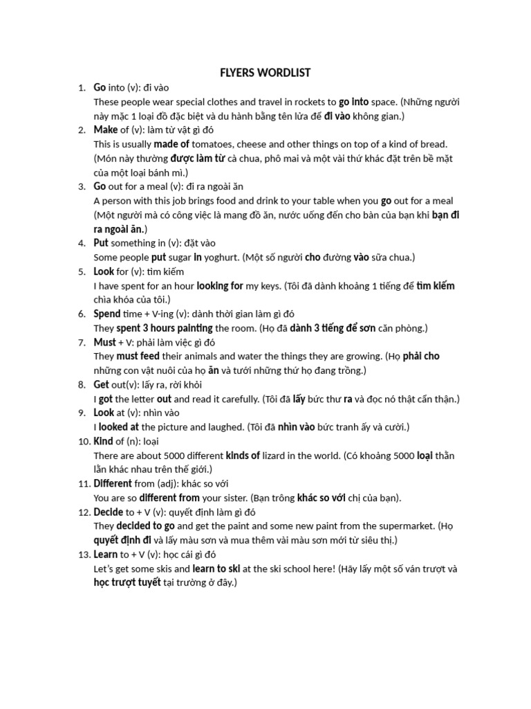 Flyers Wordlist | PDF