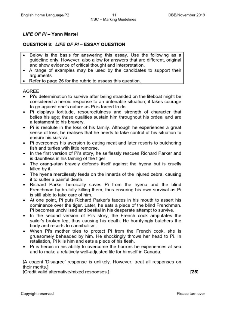 Life of Pi Essay Marking Guidelines | PDF | Courage