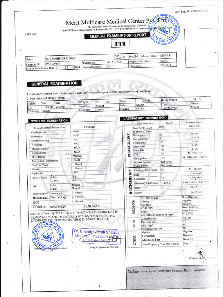 Rabindra Das Medical Report | PDF