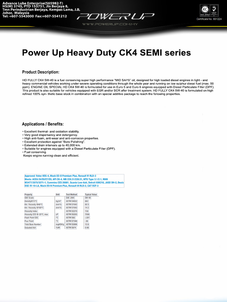 Heavy Duty CK4 5W-40 Diesel Oil | PDF