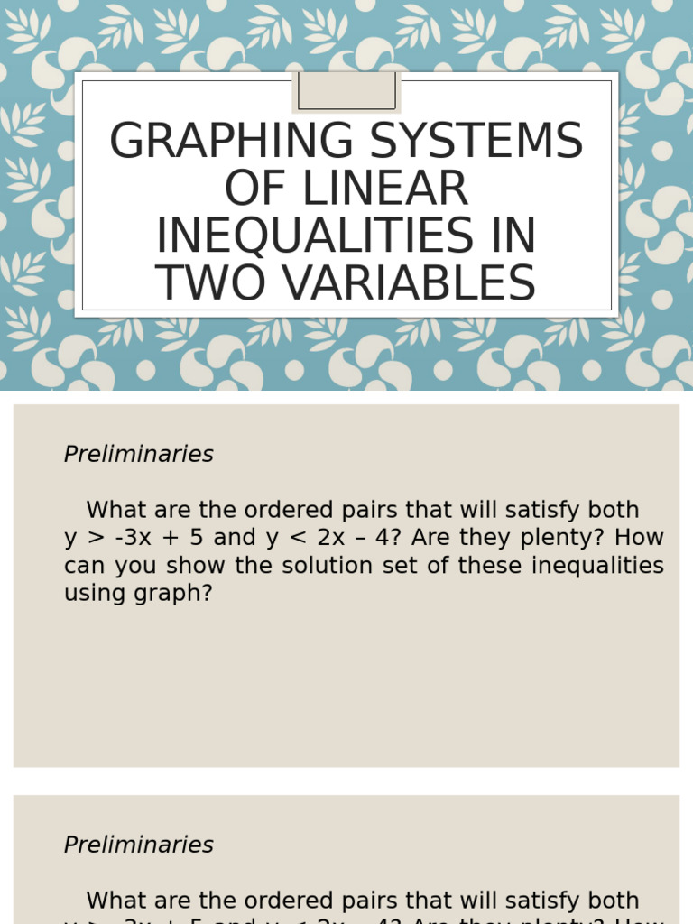 GRAPHING SYSTEMS OF LINEAR INEQUALITIES IN TWO VARIABLES | PDF ...