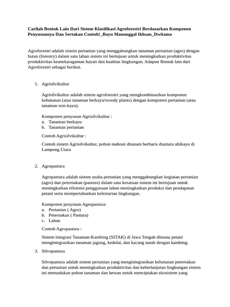 Sistem Klasifikasi Agroforestri dan Contohnya | PDF