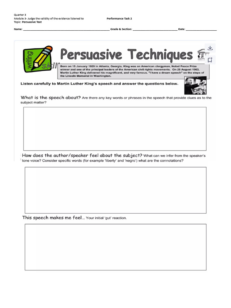 Evaluating Persuasive Text Evidence | PDF