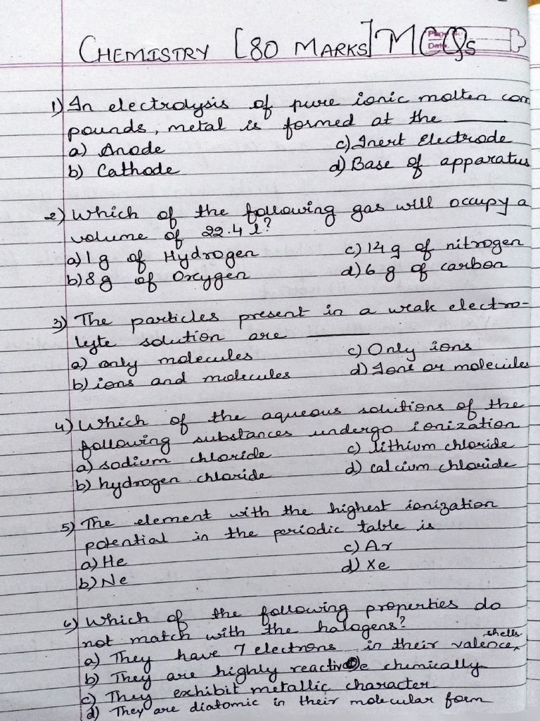 10 ICSE Chemistry MCQ Paper 1 (80 Marks) | PDF | Materials | Chemical ...