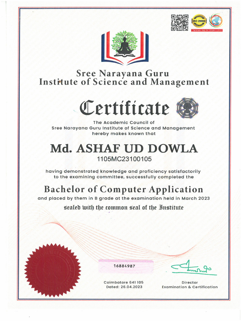 BCA CERTIFICATE-1 | PDF