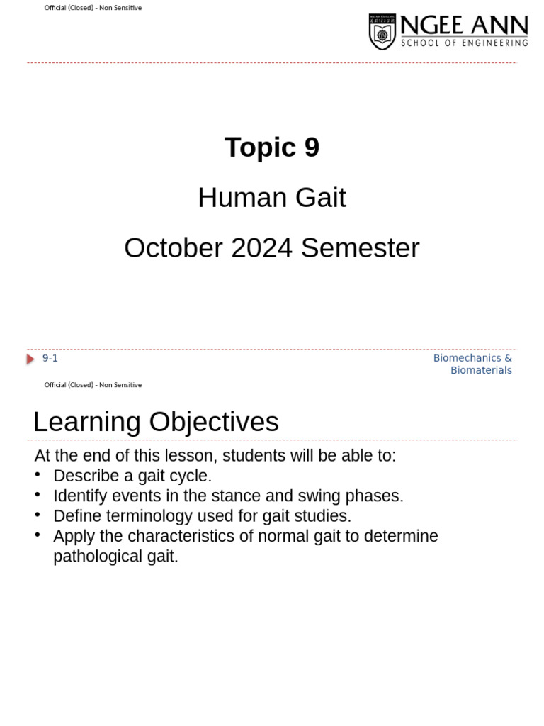 Topic 9 Human Gait Student | PDF | Walking | Biomechanics